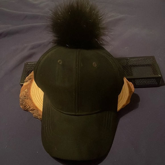 Accessories | Black Adjustable Bb Hat With Fuzzy Ball On Top Start Your ...